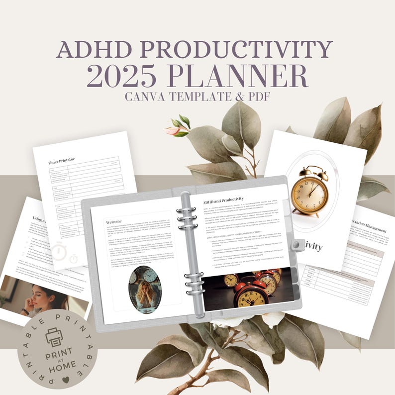 2025 ADHD Productivity Planner, Printable PDF and Canva Template, 45p ...