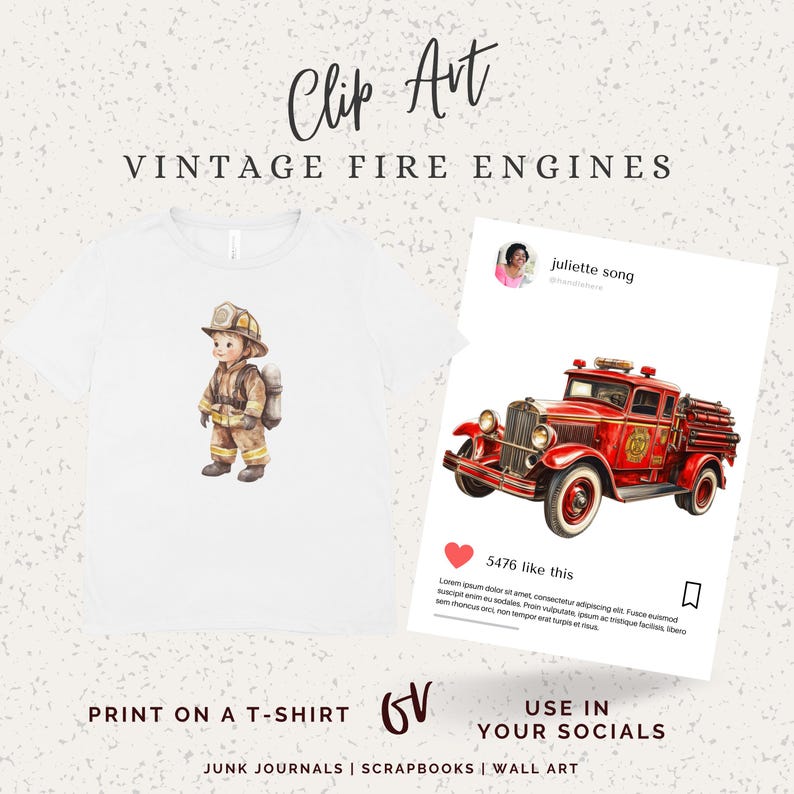 Fire Engine Nursery Clipart, Firefighter Clipart Bundle, Little Firemen ...