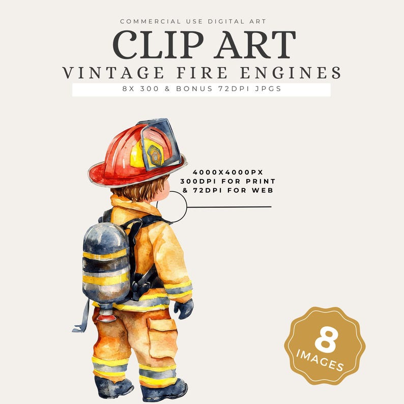 Fire Engine Nursery Clipart, Firefighter Clipart Bundle, Little Firemen ...