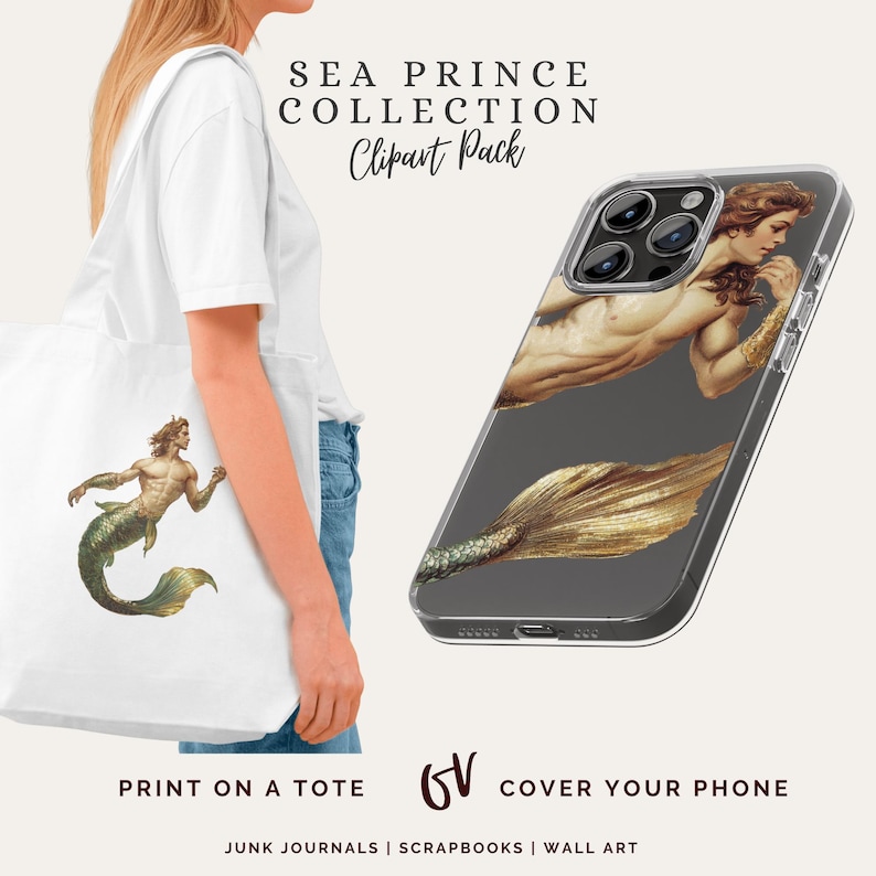 Merman Clipart Pack, Fantasy Sea Prince Pngs, Scrapbooking, Wall Art ...