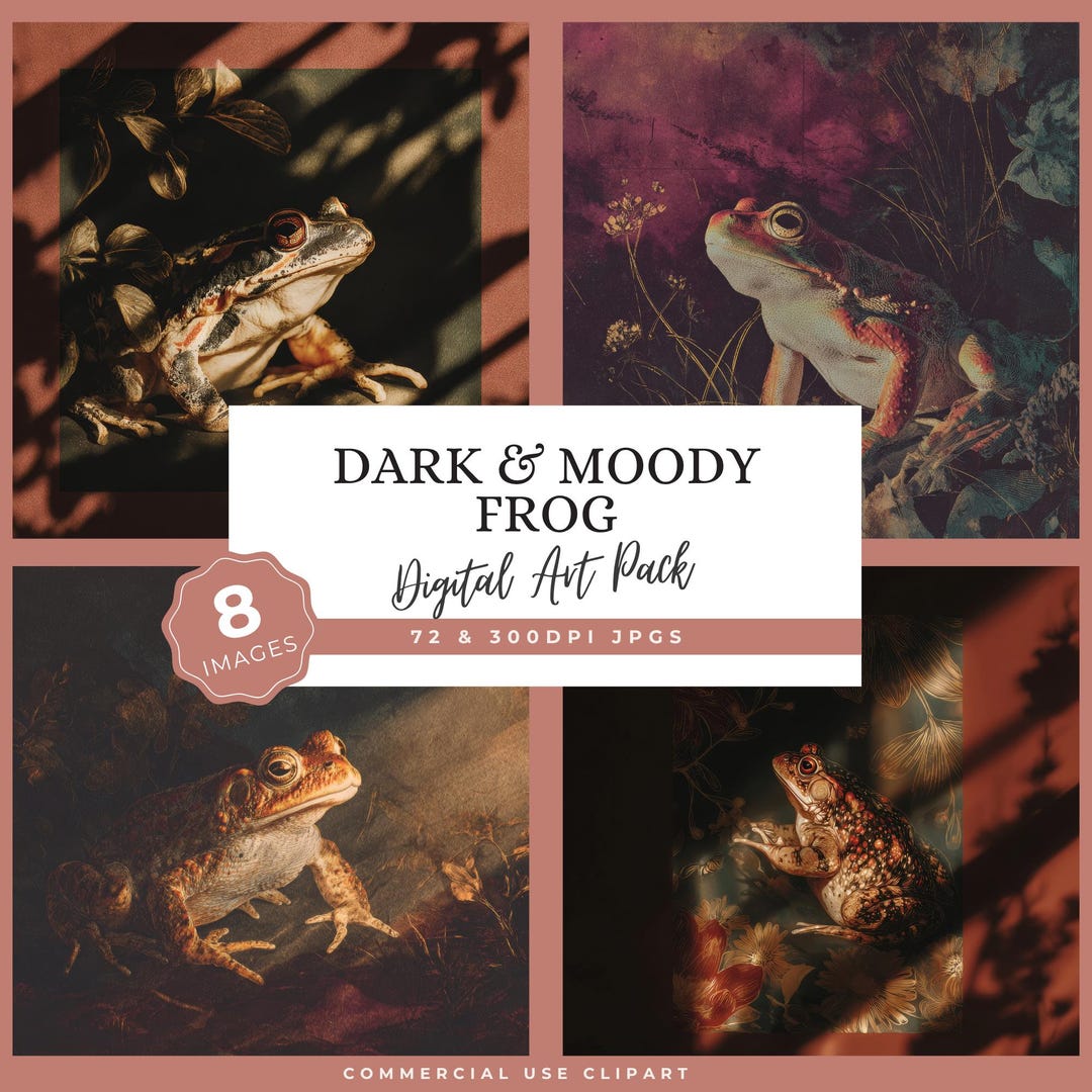 Dark Moody Frog Digital Art Pack, Vintage JPG Prints, Atmospheric ...