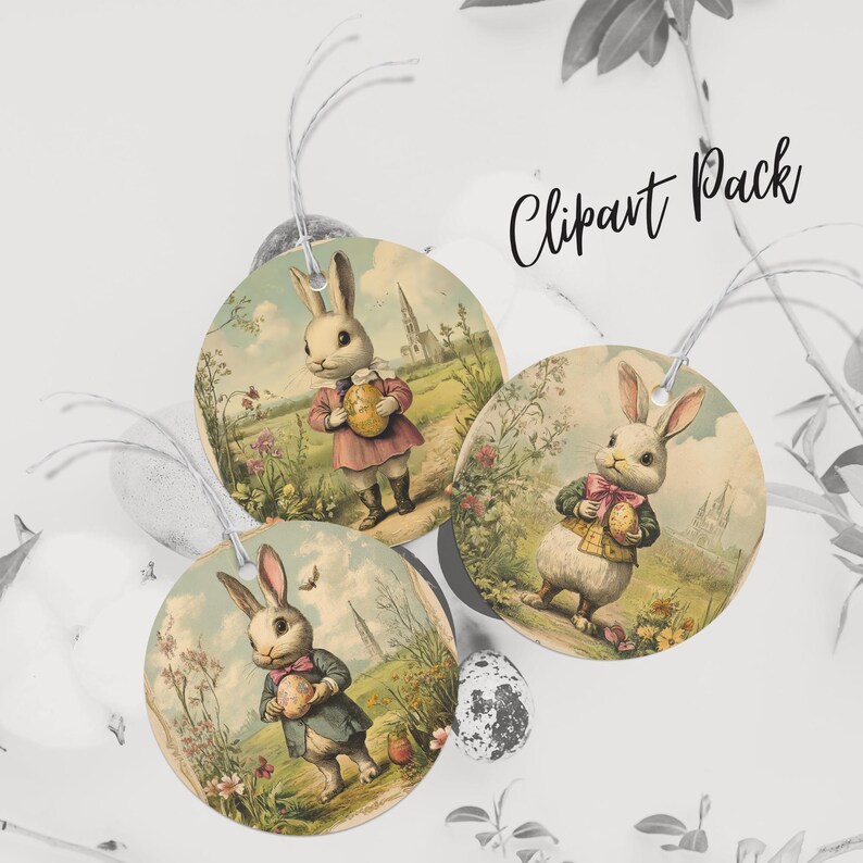 Easter Bunny Printable Clipart, Vintage Rabbit Holding Egg Art, Easter ...