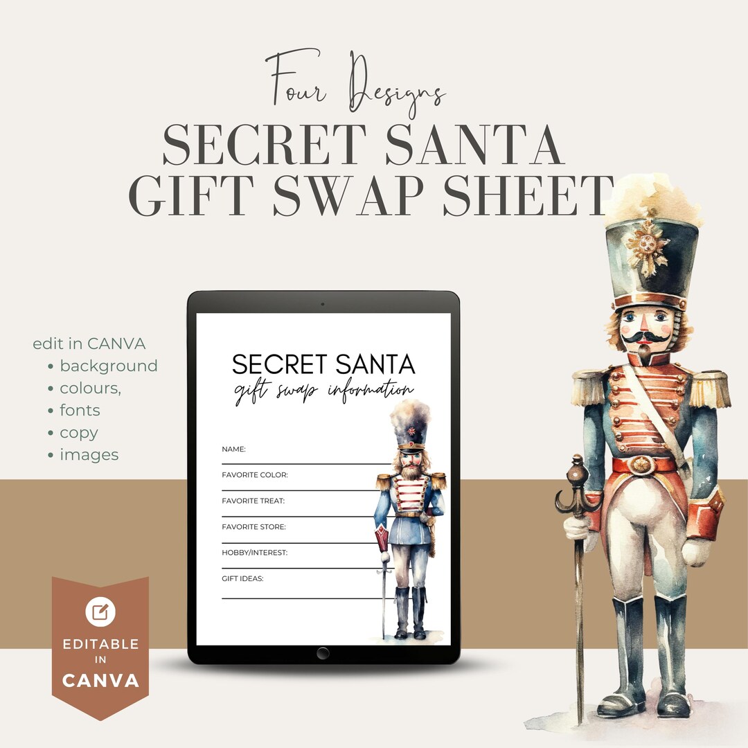 Kris Kringle Gift Swap Cards, Secret Santa Present, Christmas Party Gift, 4 Nutcracker Cards ...