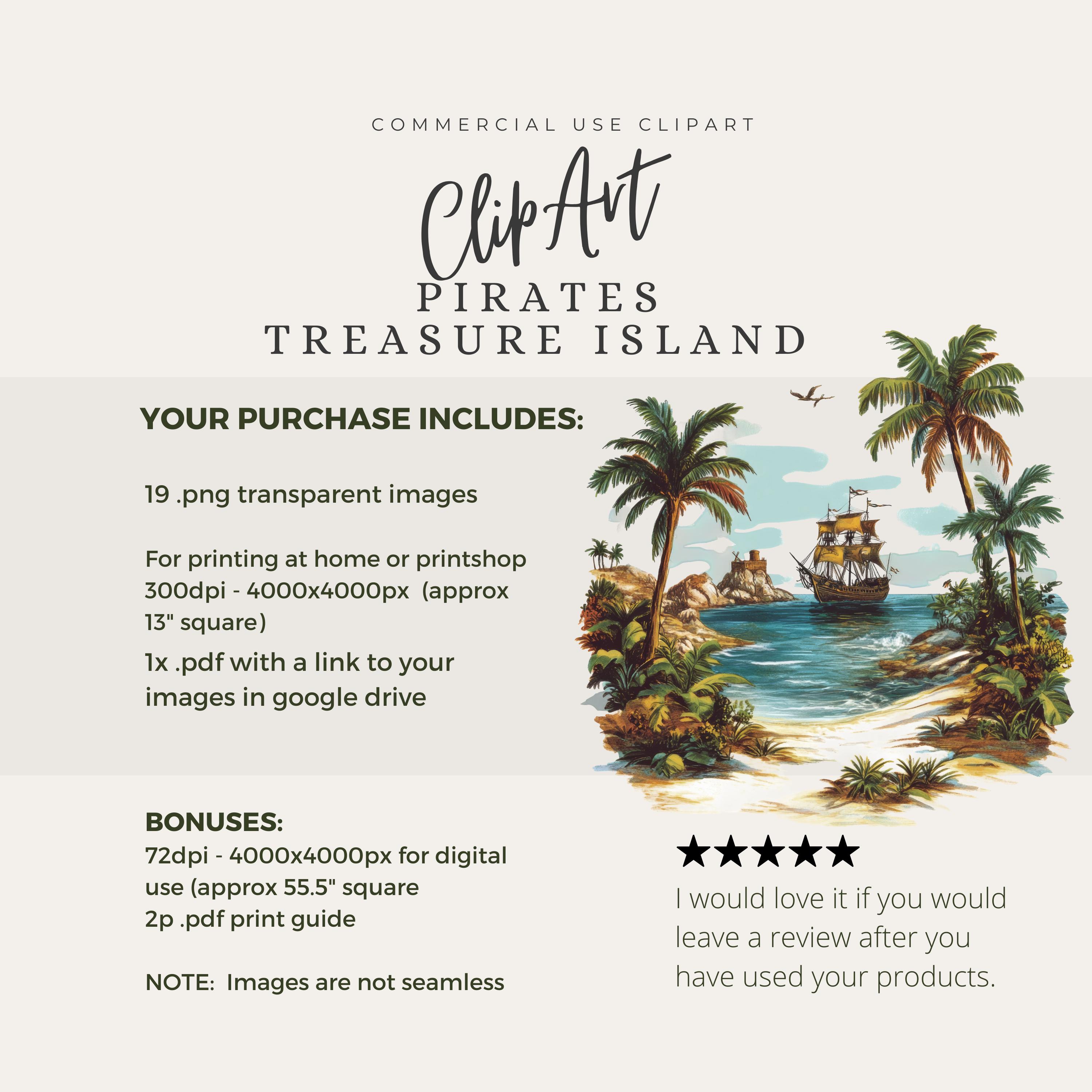 Pirates Treasure Island Clipart, Pirate Ship & Treasure Map Art ...