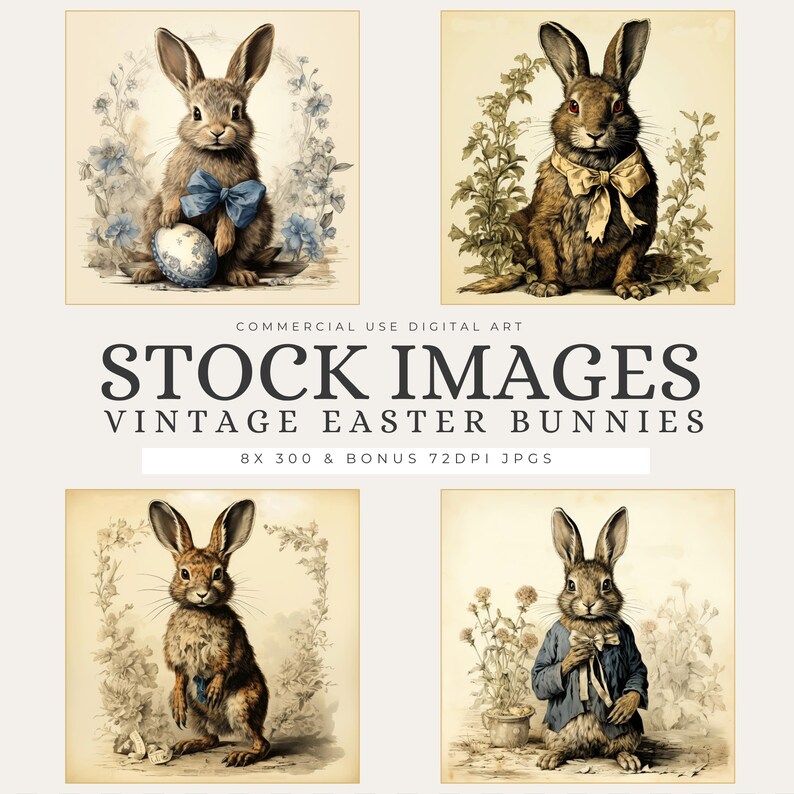 Vintage Easter Bunny Clipart, Digital Download Rabbit Images, Antique ...