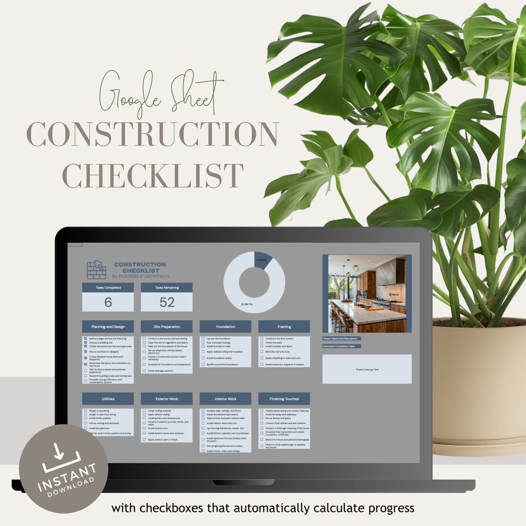 Simple Construction Project Tracker Google Sheet Template Progress ...
