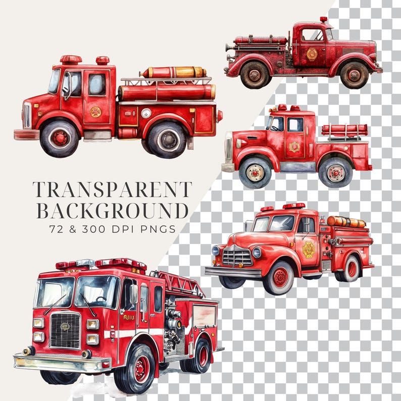 Fire Engine Nursery Clipart, Firefighter Clipart Bundle, Little Firemen ...