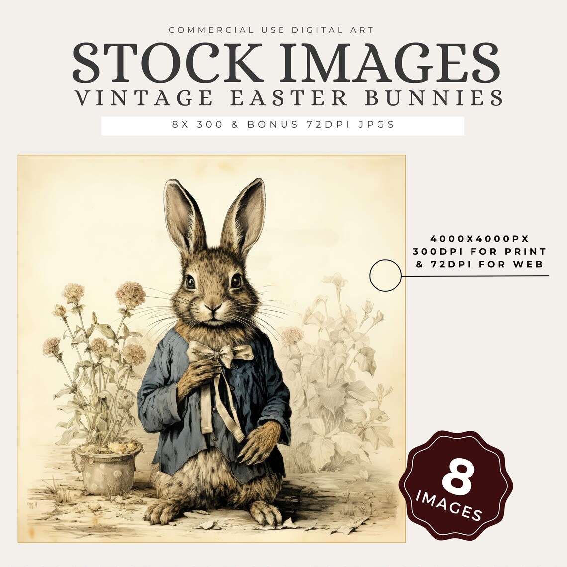 Vintage Easter Bunny Clipart, Digital Download Rabbit Images, Antique ...