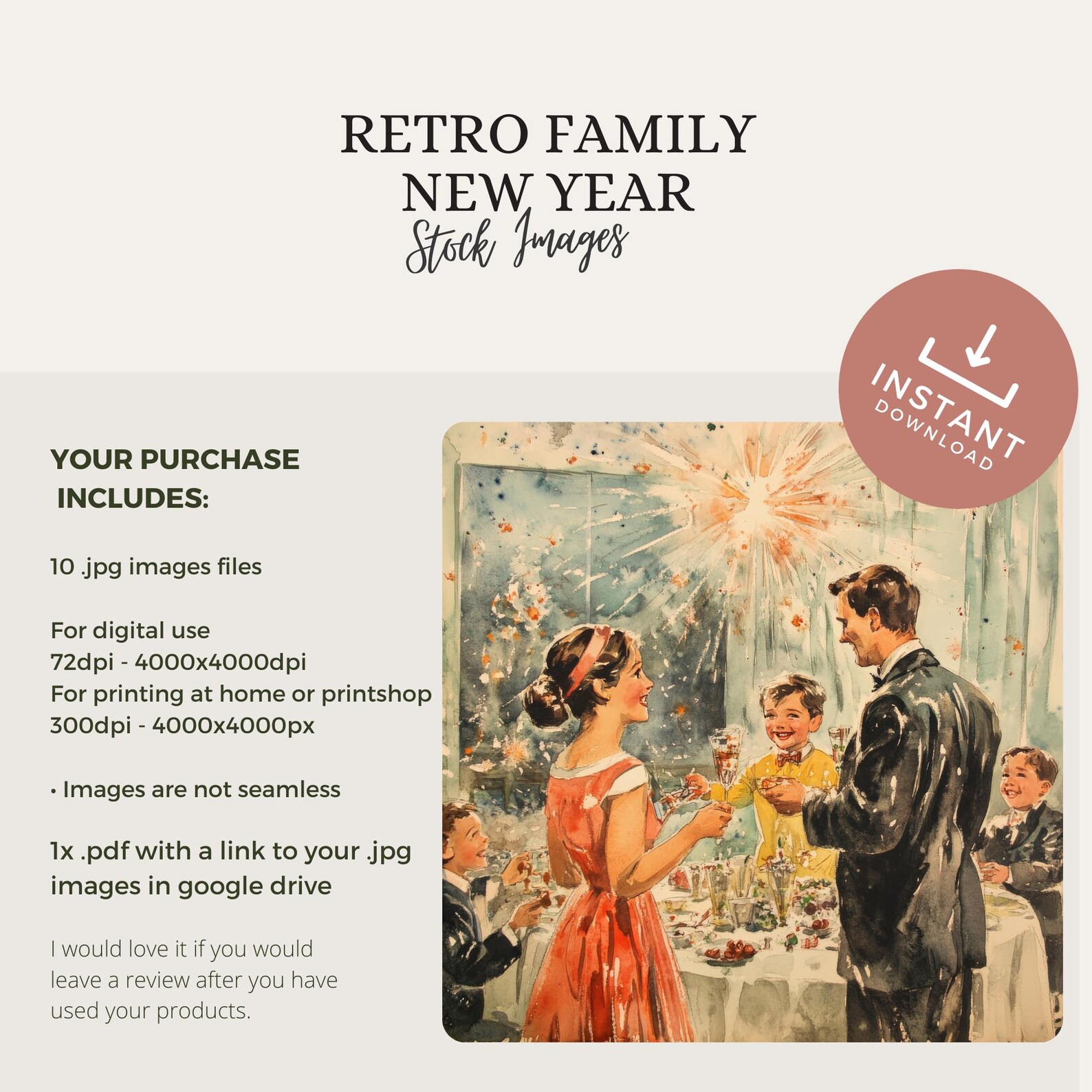 Retro New Year Art, Vintage Family Celebration Jpgs, Mid-century ...