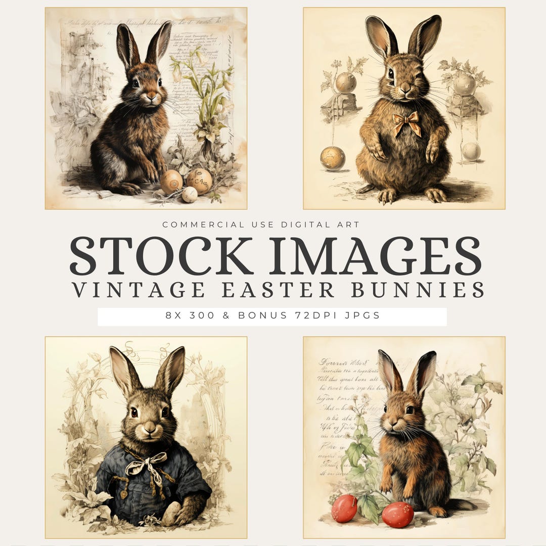 Vintage Easter Bunny Clipart, Digital Download Rabbit Images, Antique ...