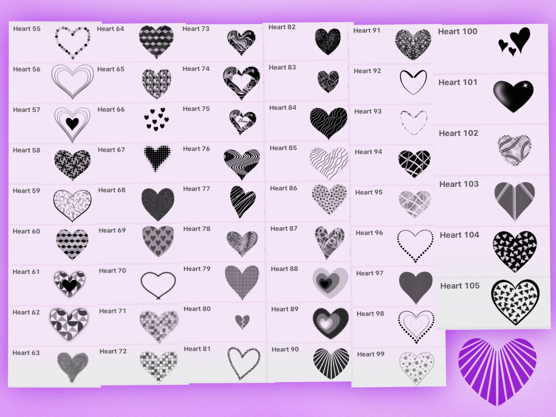 150 Heart Procreate Stamps,procreate Heart Stamps Valentine Heart Stamp ...