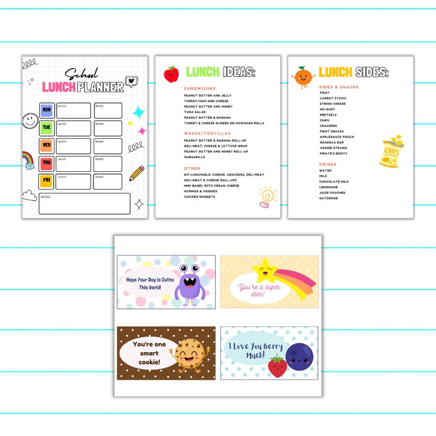 Weekly School Lunch Planner, Printable Weekly Meal Planner, Kids ...