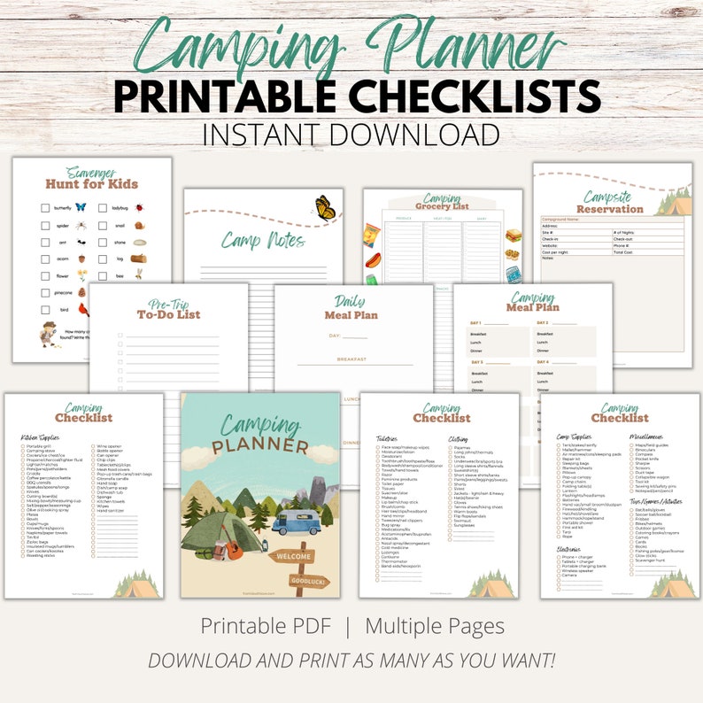 Printable Camping Planner, Camping Checklist, Camping Planning Pages ...