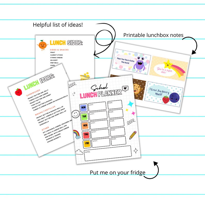 Weekly School Lunch Planner, Printable Weekly Meal Planner, Kids ...