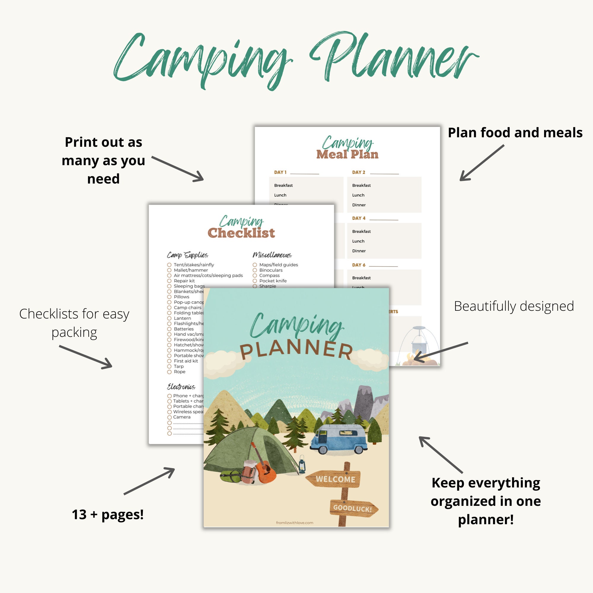 Printable Camping Planner, Camping Checklist, Camping Planning Pages ...