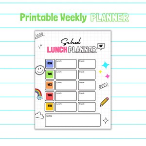 Weekly School Lunch Planner, Printable Weekly Meal Planner, Kids ...