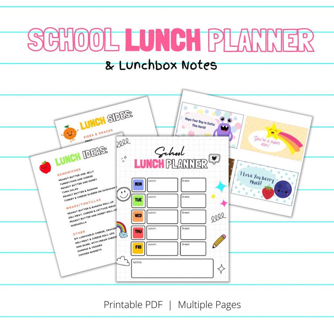 Weekly School Lunch Planner, Printable Weekly Meal Planner, Kids ...