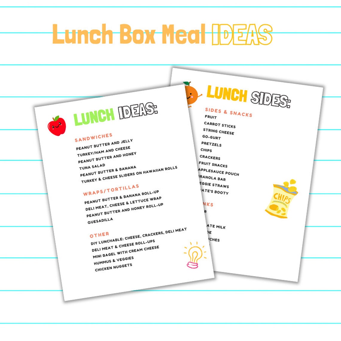 Weekly School Lunch Planner, Printable Weekly Meal Planner, Kids ...
