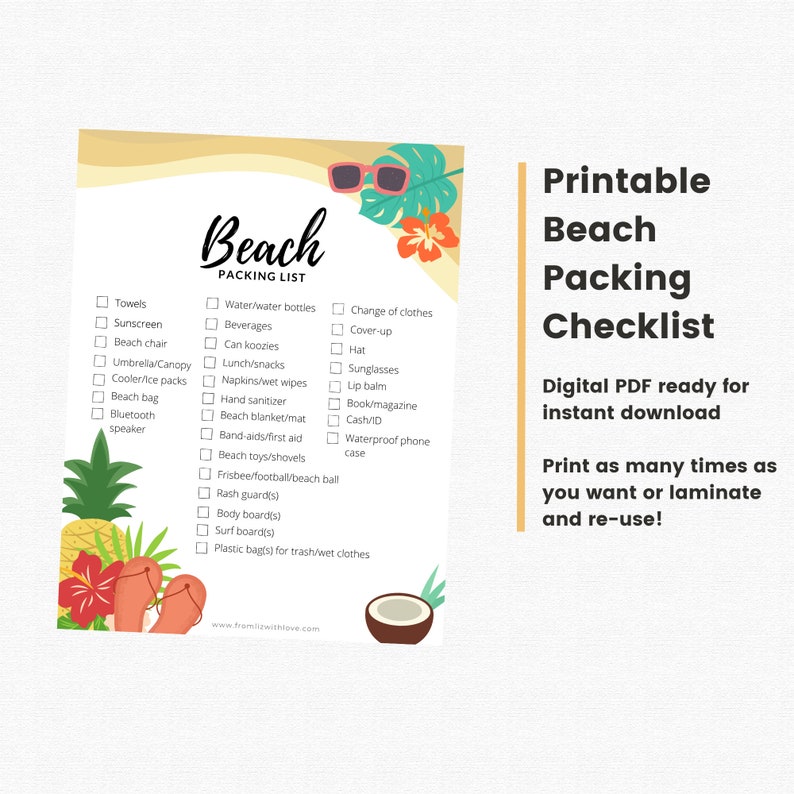 Beach Packing List | Beach Checklist - Etsy