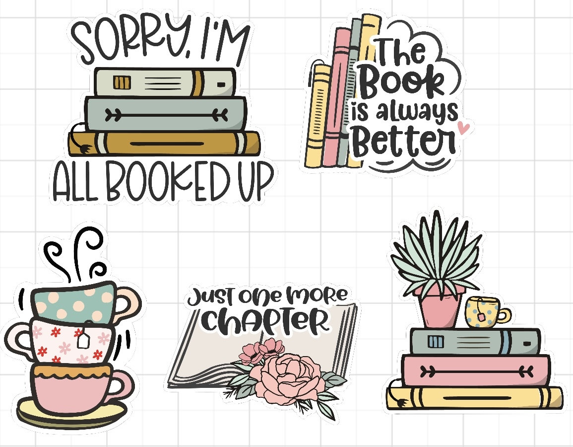 Bookworm Stickers Set of 5 - Etsy