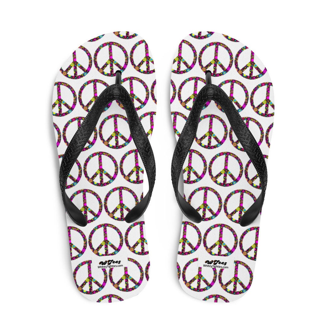Wtees Flower Power Peace Signs Flip-flops White - Etsy