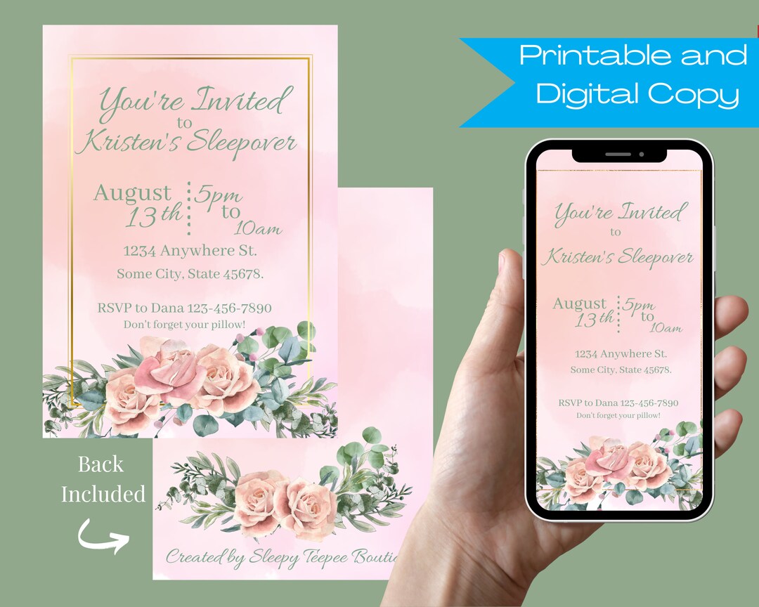 Flower Sleepover E-vite, Flower Sleepover, Sleepover Invitation, Flower ...