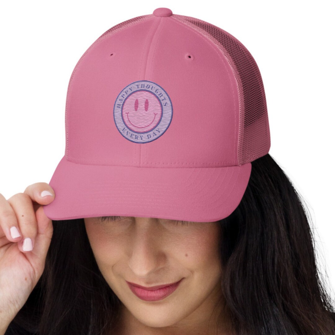Happy Thoughts Every Day Trucker Hat Cute Smiley Face Cap Positive ...