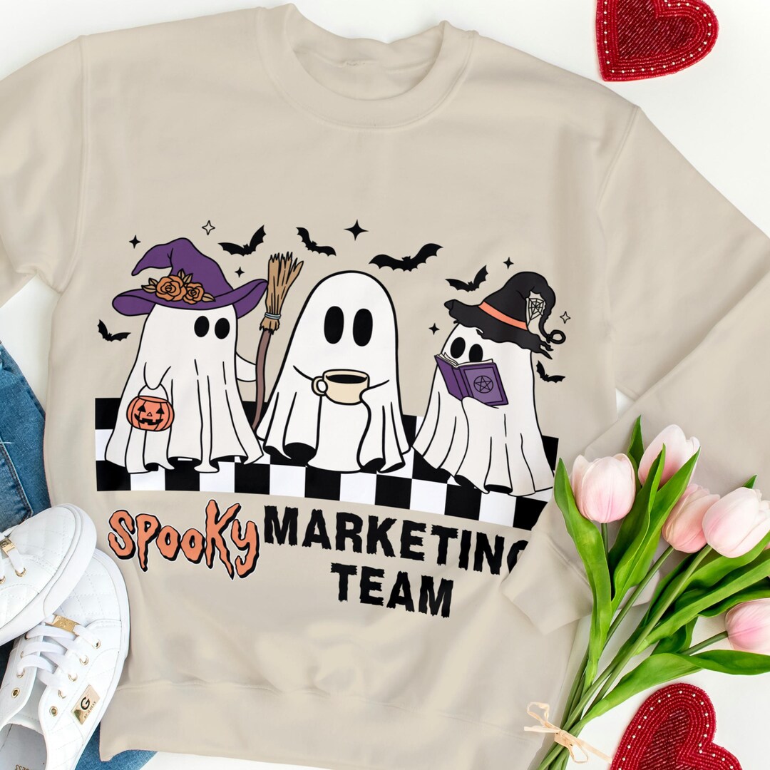 Customizable Spooky Work Team Halloween Sweatshirt Cute Ghosts and Bats ...
