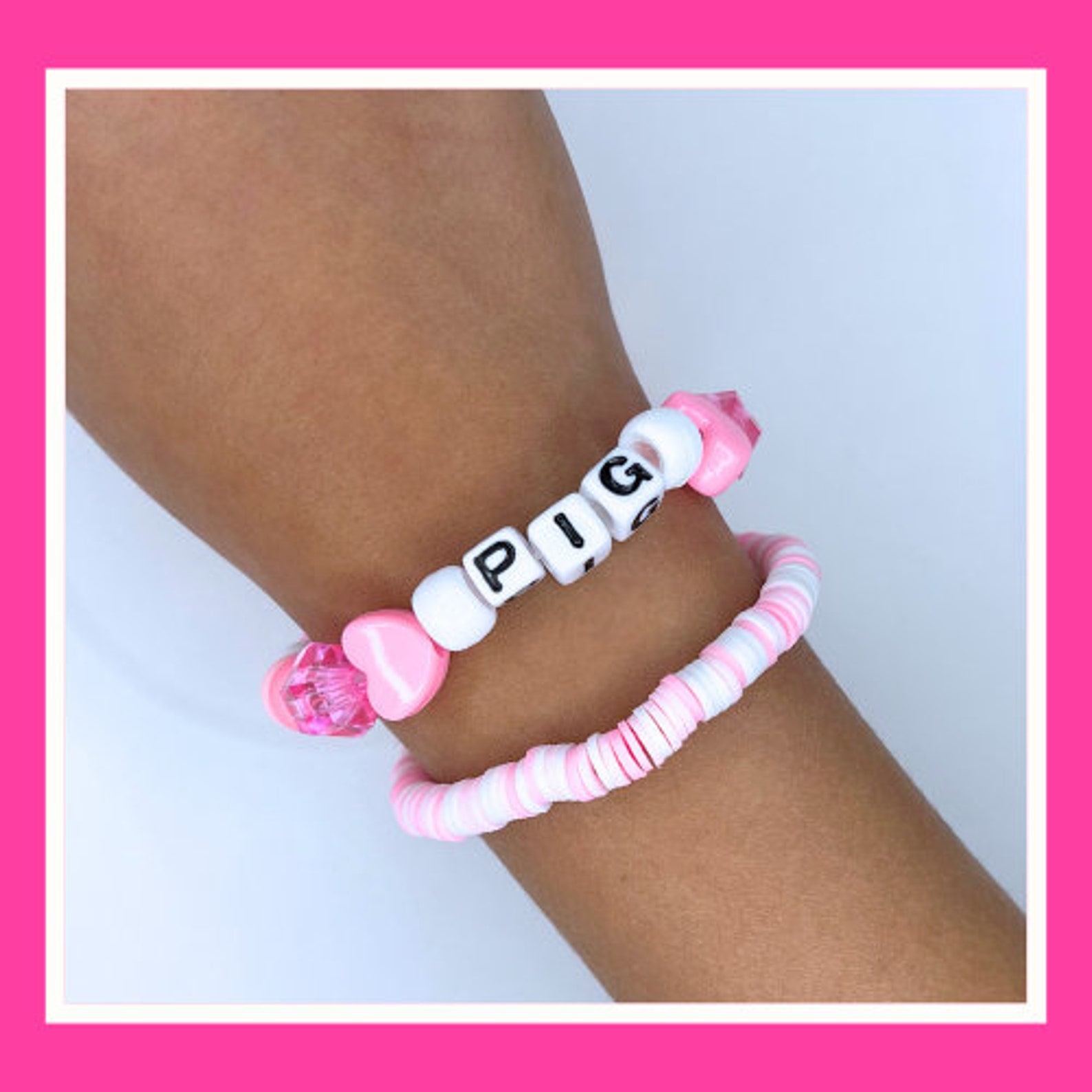 Pig Bracelet Set Kids Friendship Bracelet Clay Beaded Bracelet Pink ...