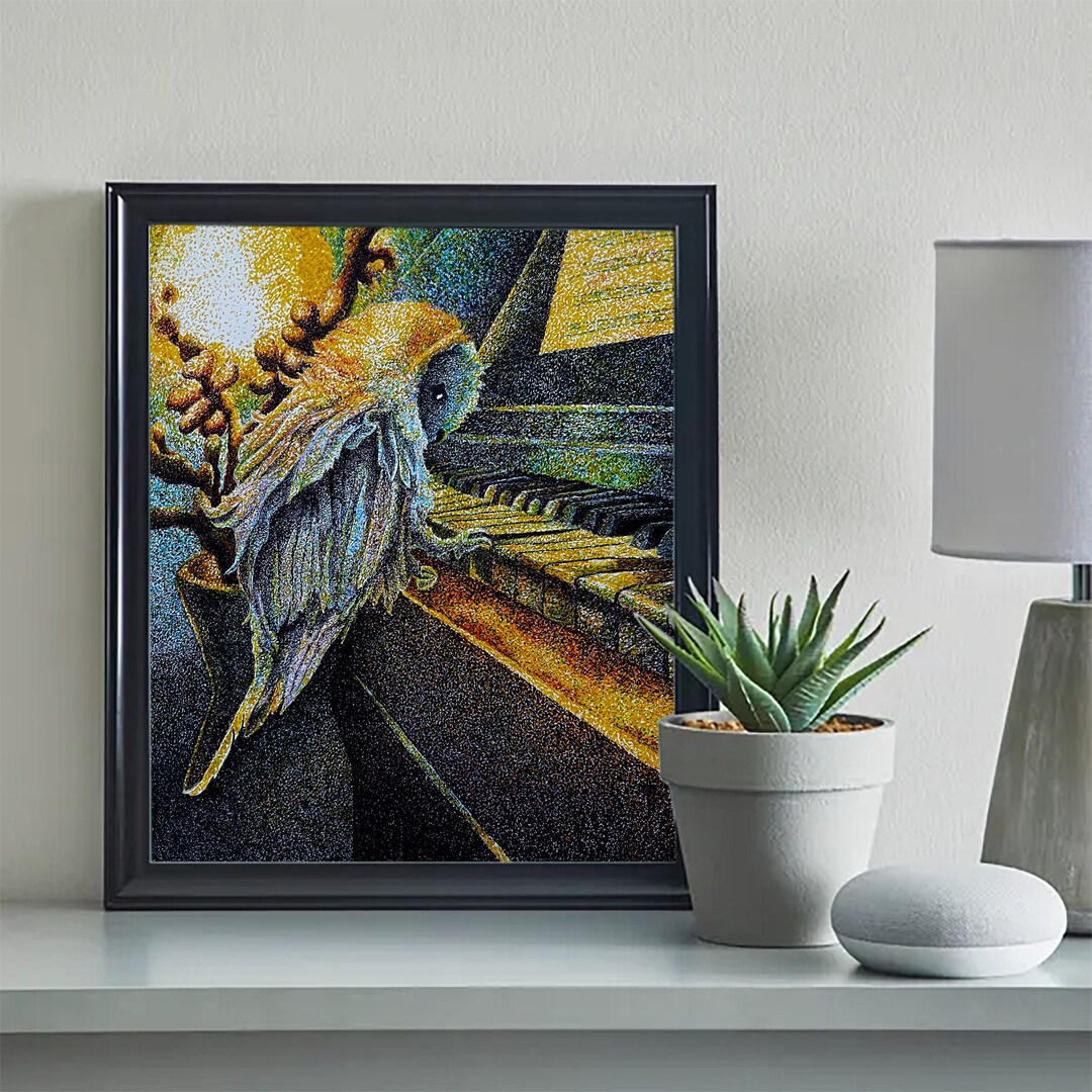 Musical Owl Pointillism Wall Art Print - Etsy