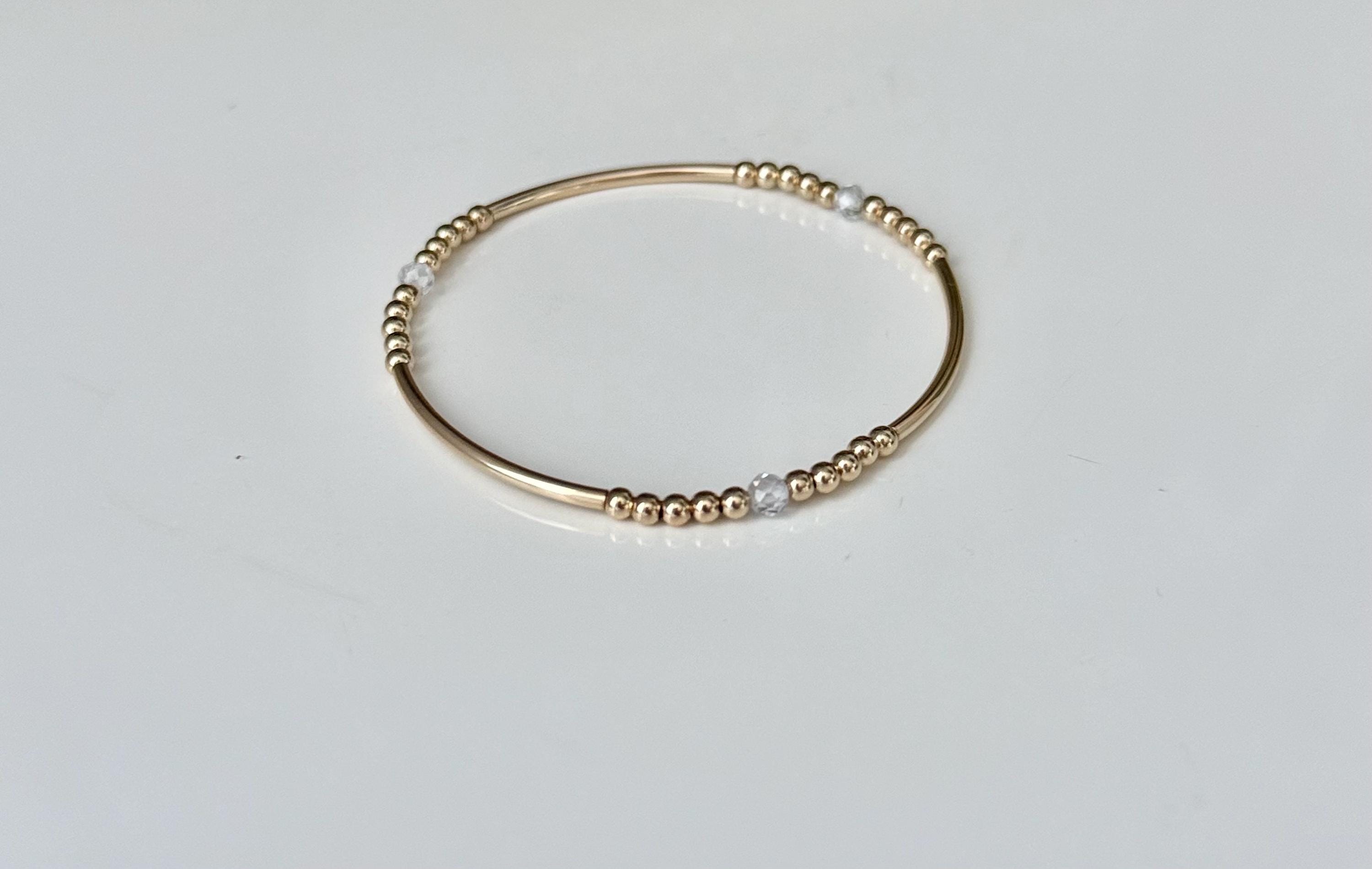 14K Gold Filled Beaded Bracelet, Cubic Zirconia Beaded Bracelet ...
