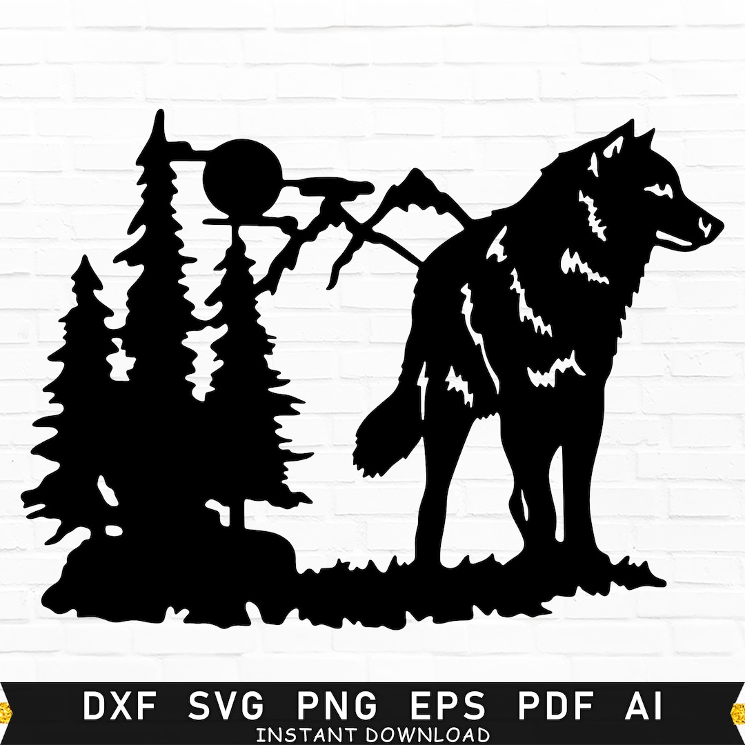 Wolf and Mountains SVG, Mountains Pine Trees Alpha Wolf SVG Cut File ...
