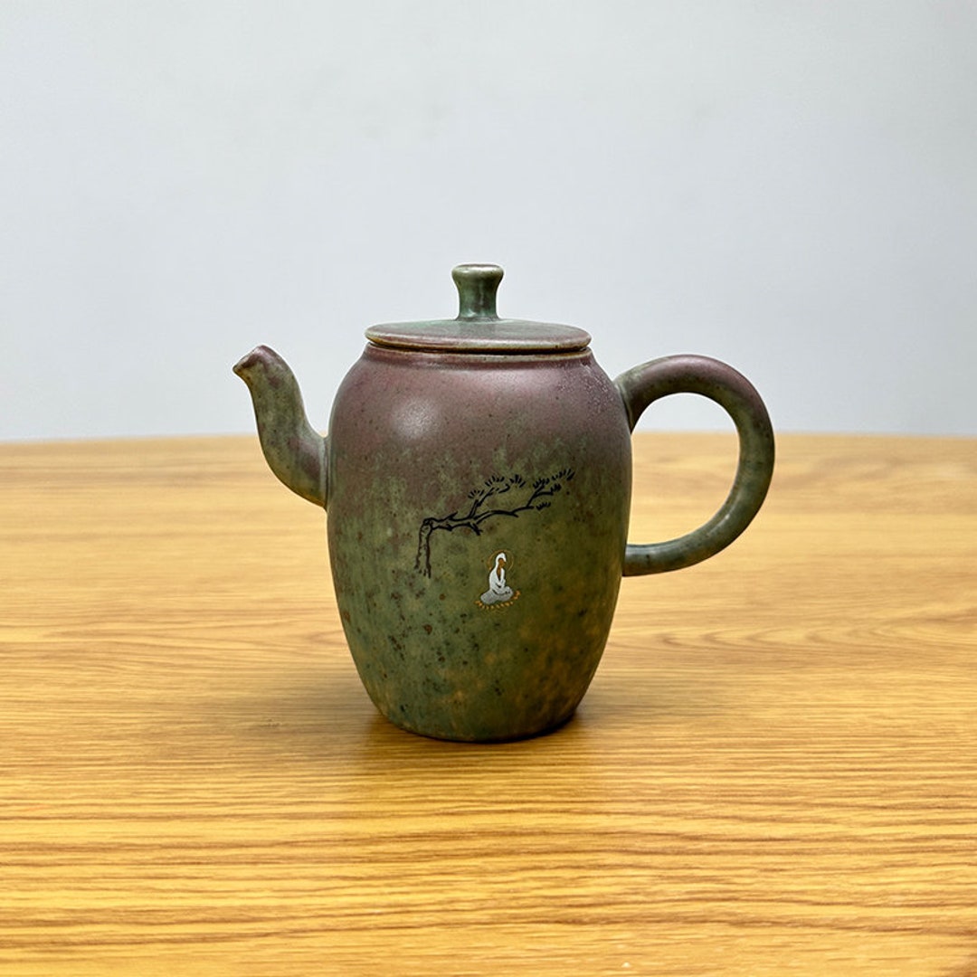 Colorful Hand-painted Zen Buddha Green Ceramic Teapot Gongfu Tea Makers ...
