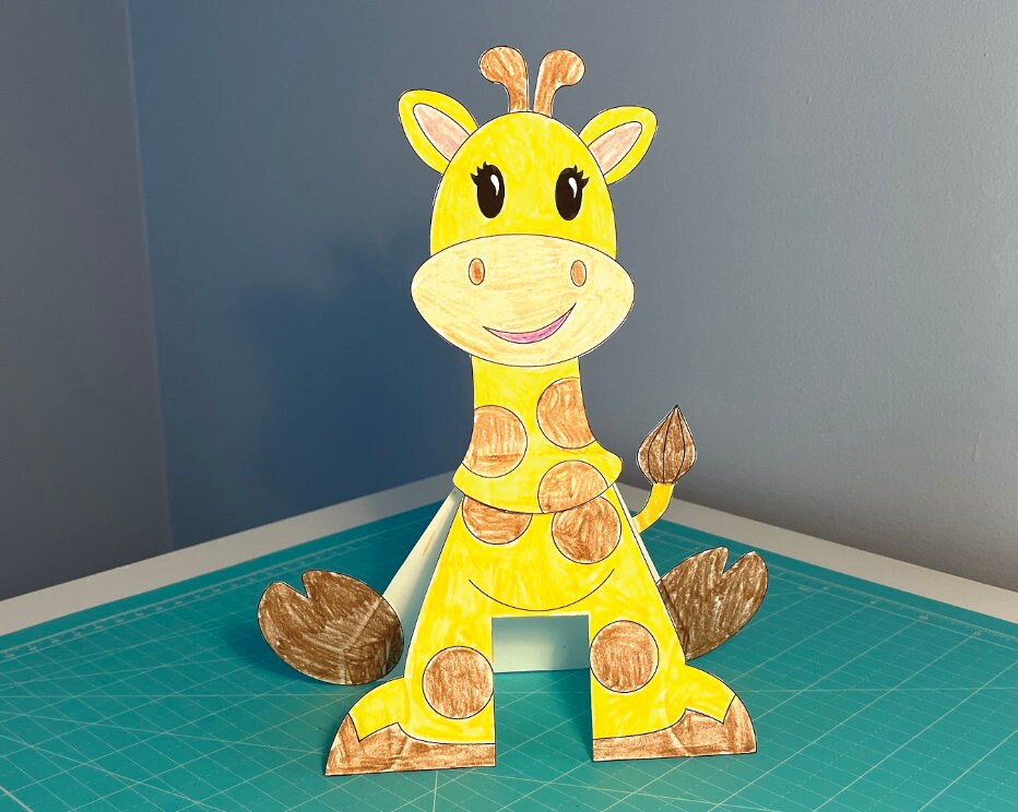 Giraffe Printable 3D Coloring Activity, Digital Download Coloring, Easy ...