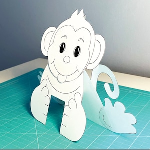 3D Paper Monkey Craft, Printable Coloring Activity (digital Download ...