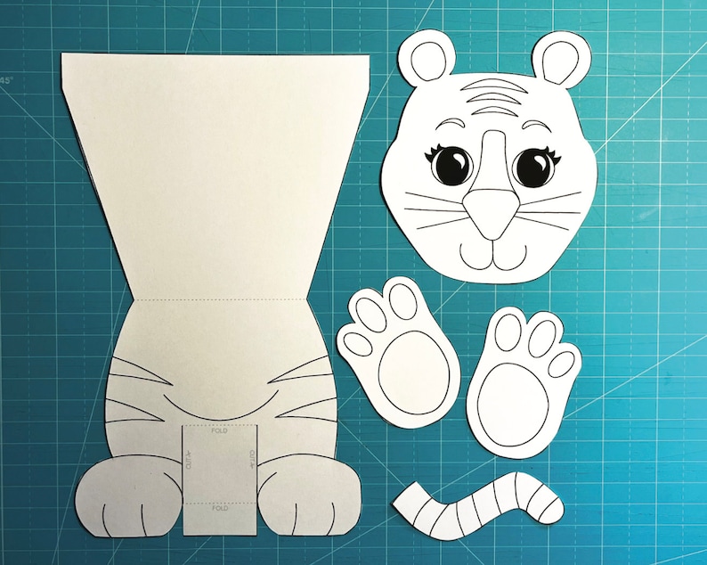 Tiger Printable Coloring Craft for Kids, Digital Download Coloring ...