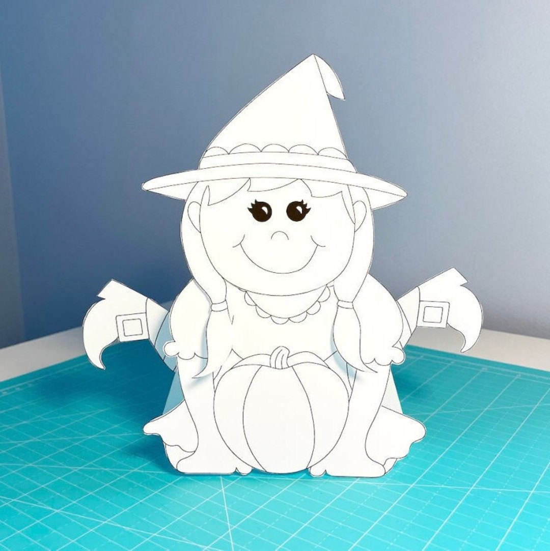 Printable Cute Witch Paper 3D Coloring Craft Activity for Kids - Etsy