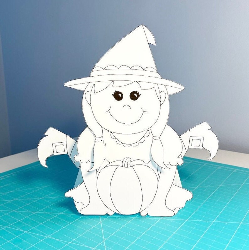 Printable Cute Witch Paper 3D Coloring Craft Activity for Kids - Etsy