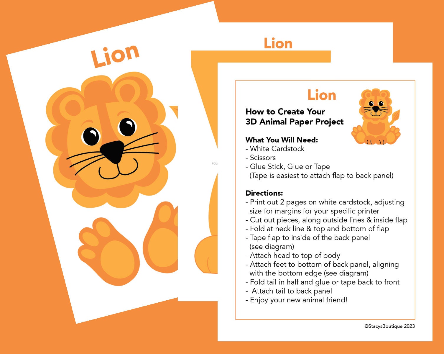 Lion Printable 3D Craft Activity, Party and Shower Decoration - Etsy