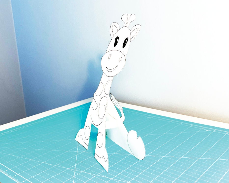 Giraffe Printable 3D Coloring Activity, Digital Download Coloring, Easy ...