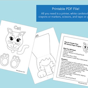 Cat Kitten Printable 3D Coloring Activity for Kids, Digital Download ...