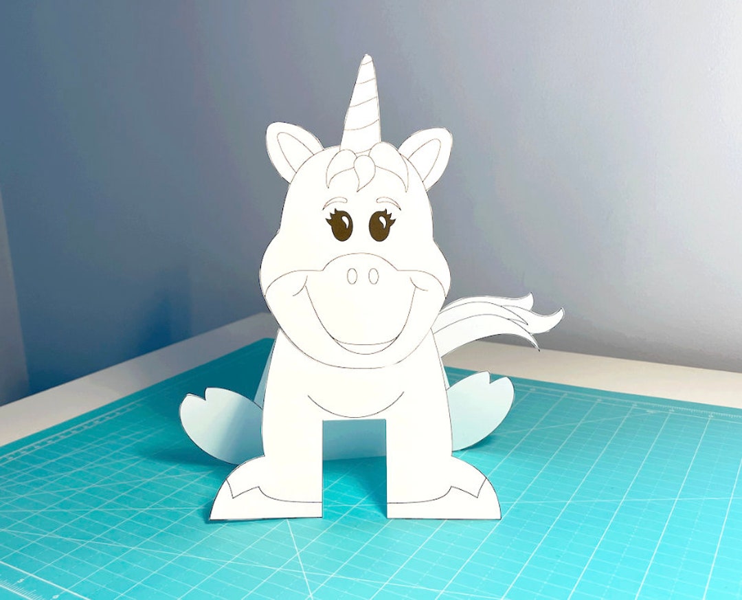 Unicorn Printable Coloring 3D Craft for Kids, Digital Download Coloring ...