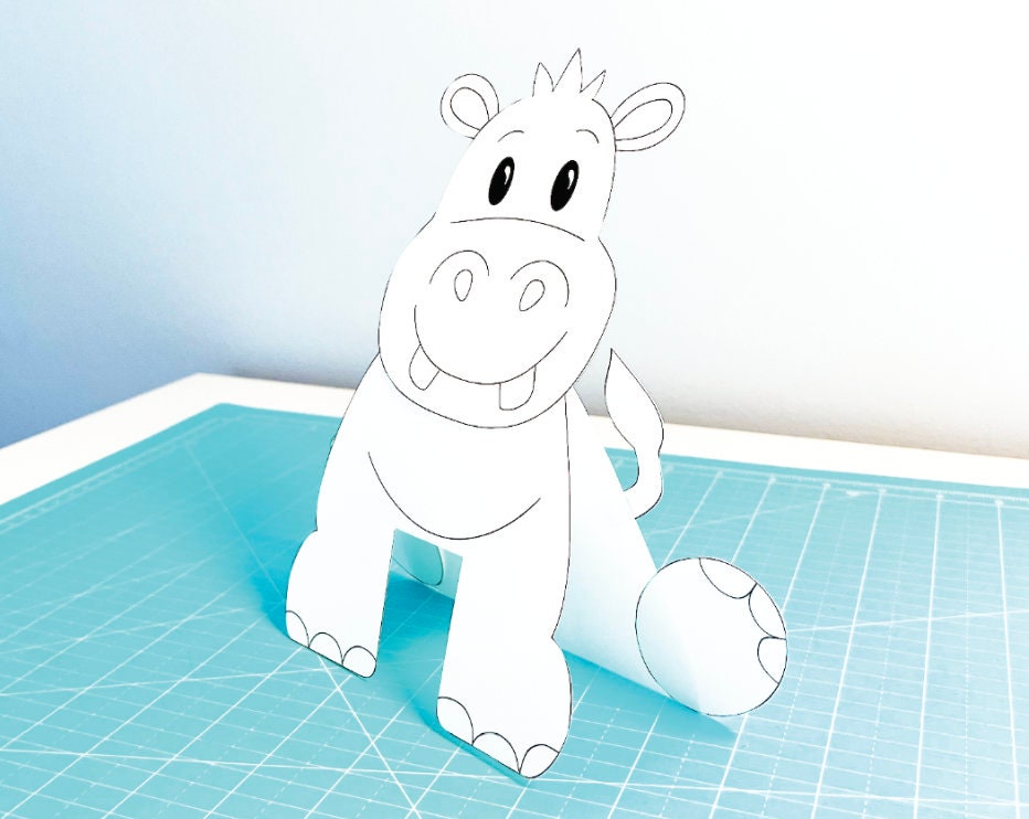 Hippo Printable 3D Coloring Activity for Kids, Digital Download ...