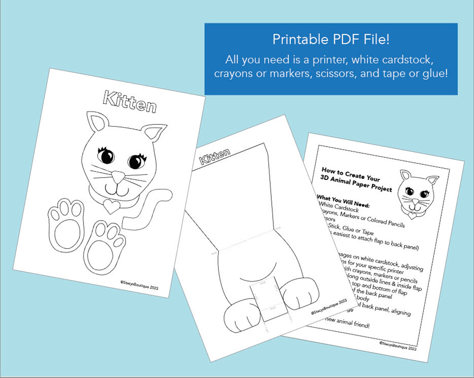 Kitten Cat Printable Coloring Activity for Kids, Digital Download ...