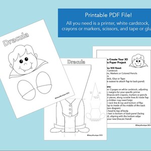 Printable Paper 3D Dracula Coloring Craft Activity for Kids - Etsy