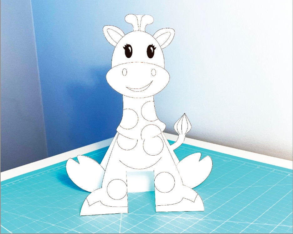 Giraffe Printable 3D Coloring Activity, Digital Download Coloring, Easy ...