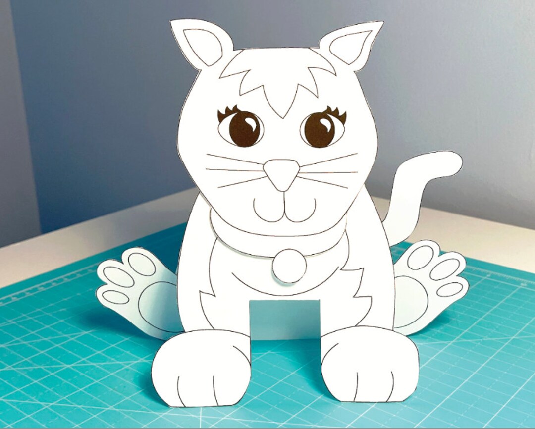 Cat Kitten Printable 3D Coloring Activity for Kids, Digital Download ...
