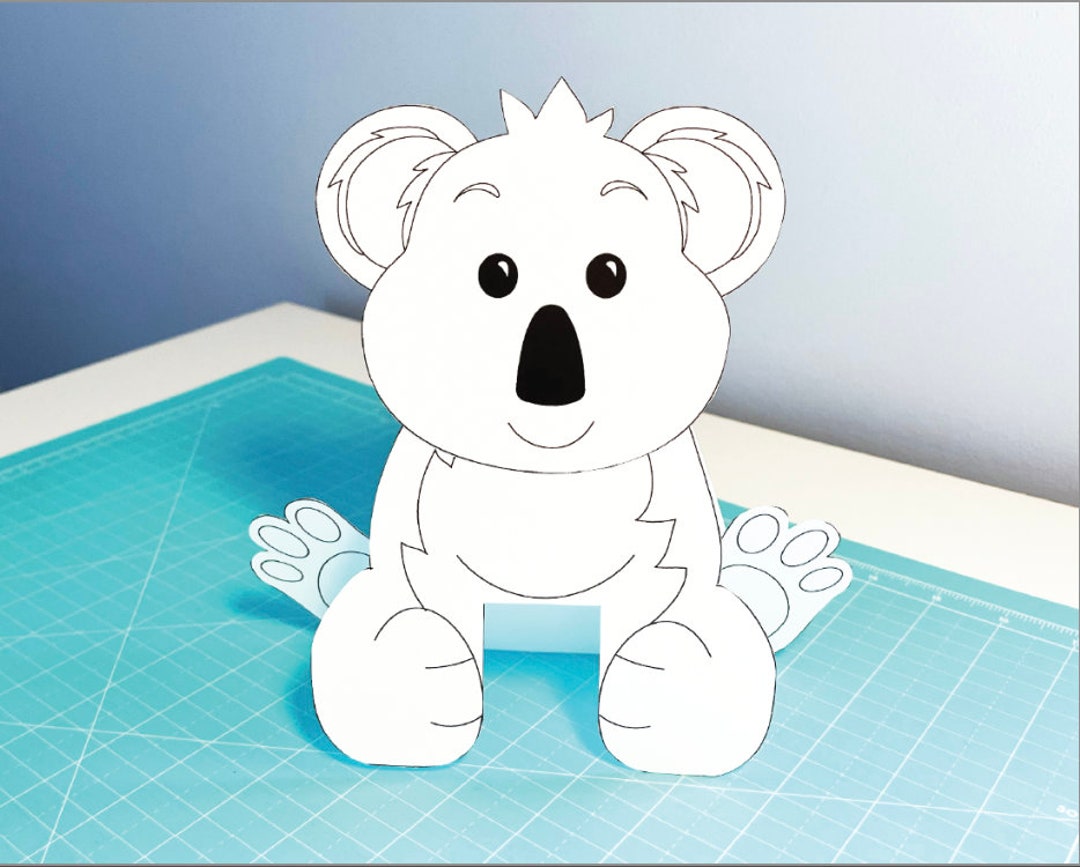 Koala Printable Coloring Craft for Kids, Digital Download Coloring ...