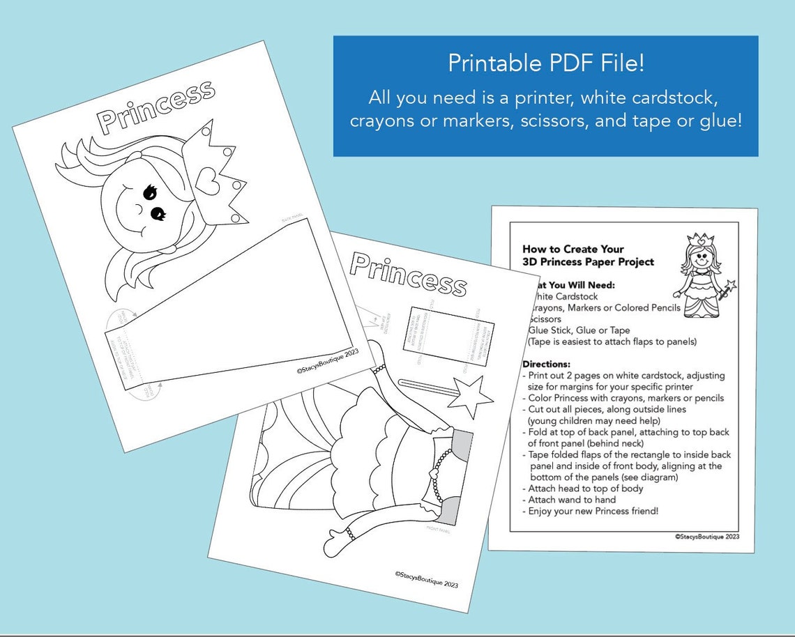 Princess Printable Coloring Activity for Kids, Digital Download ...