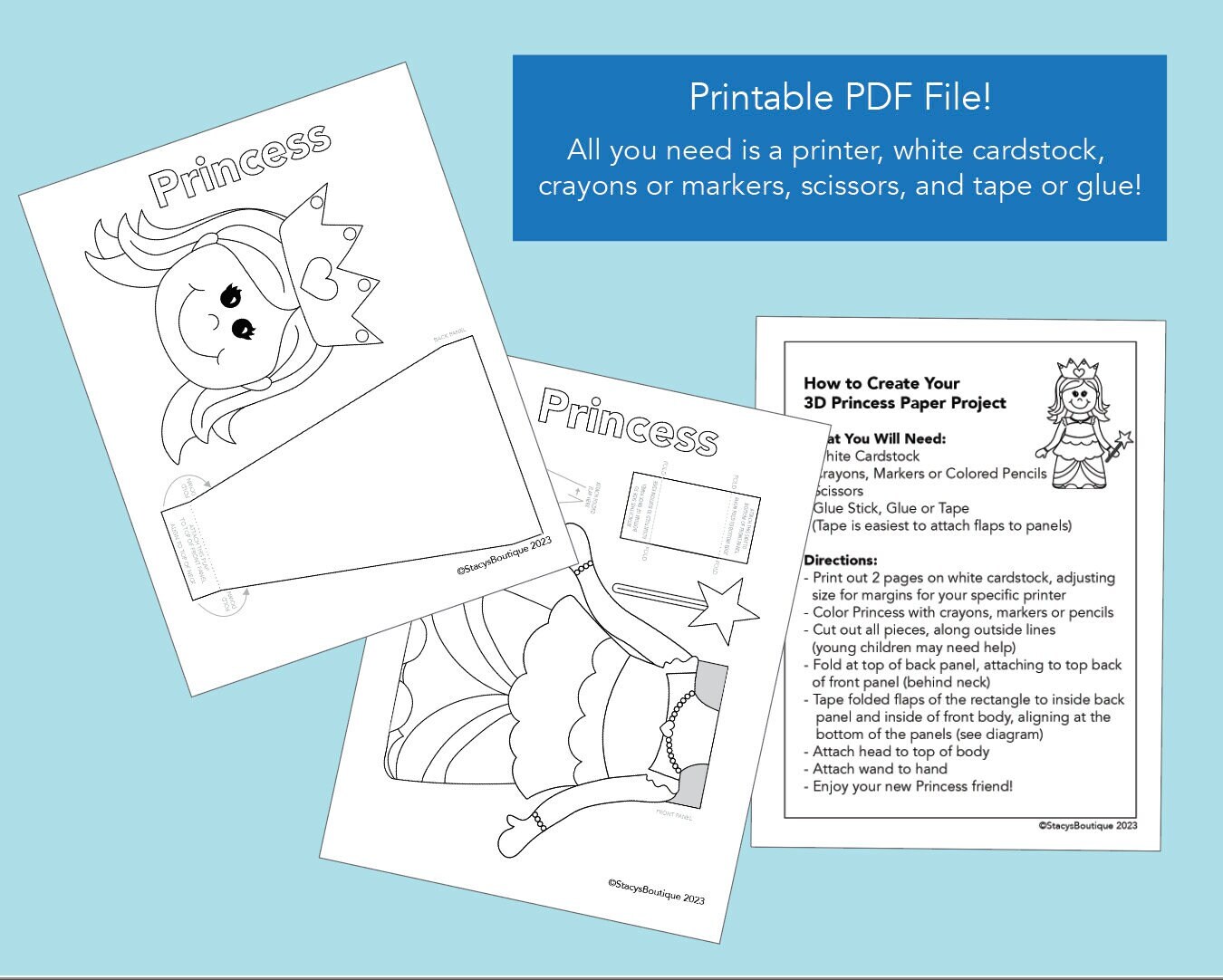 Princess Printable Coloring Activity for Kids, Digital Download ...